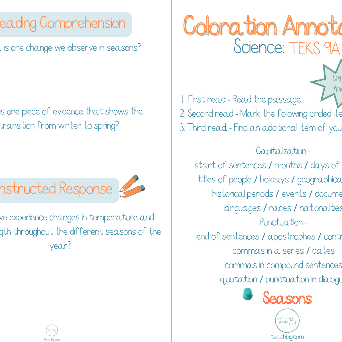 4th Grade Coloration Annotation : Science - Capitalization & Punctuati ...