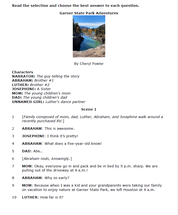 Practice Passage : Drama – 10th Grade – Garner State Park – Teach Big!