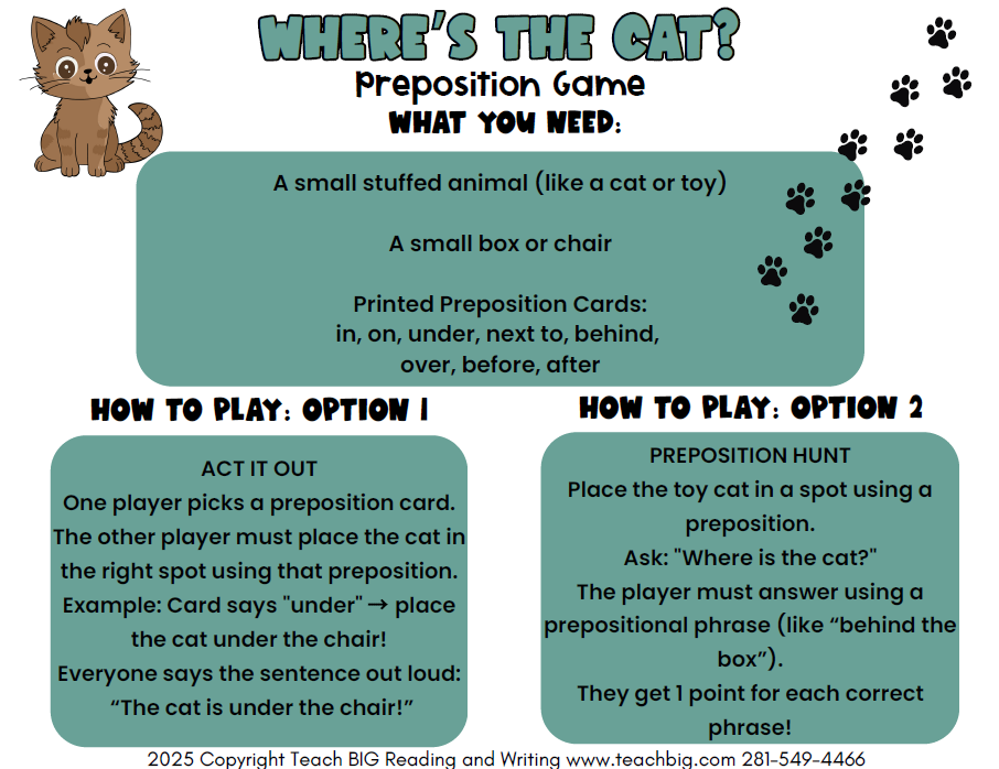 Where's the Cat? - Preposition Game – Teach Big!